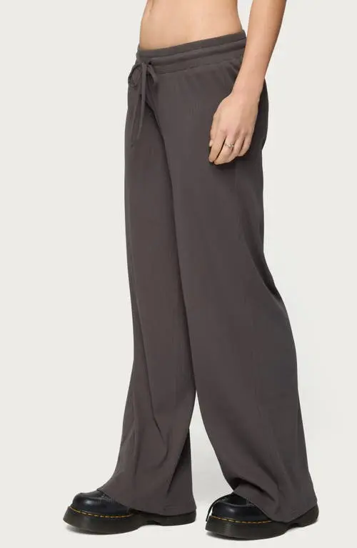 EDIKTED Cicilia Rib Drawstring Pants - Dark-gray