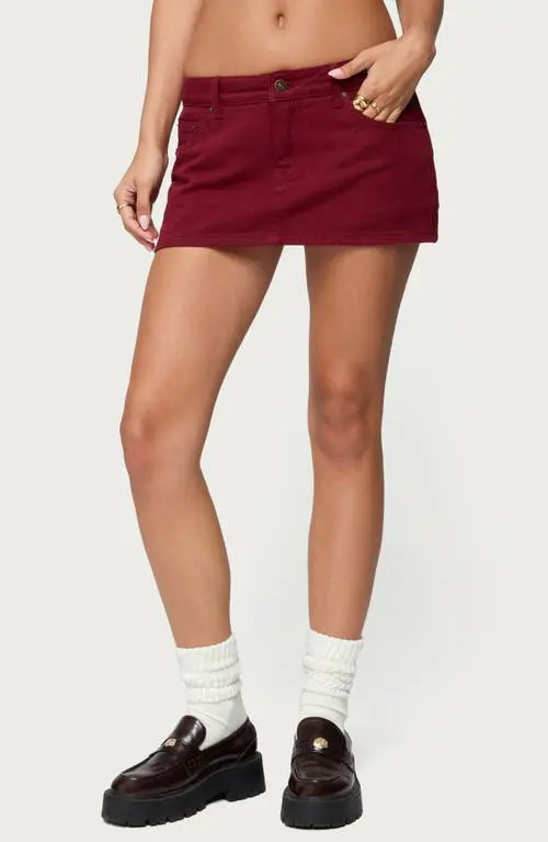 EDIKTED Low Rise Denim Skort - Burgundy