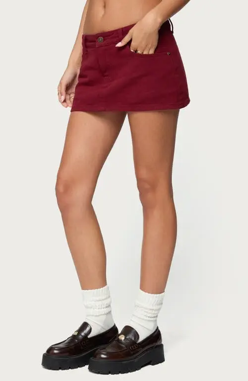 EDIKTED Low Rise Denim Skort - Burgundy
