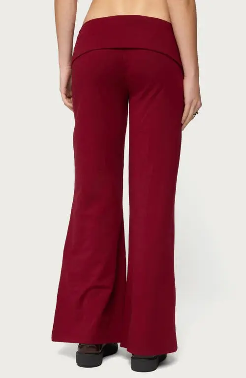 EDIKTED Wide Leg Foldover Cotton Pants - Burgundy