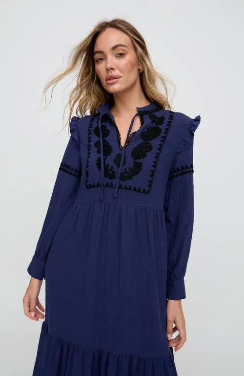 RAFFYA Lulu Embroidered Maxi Dress - Navy