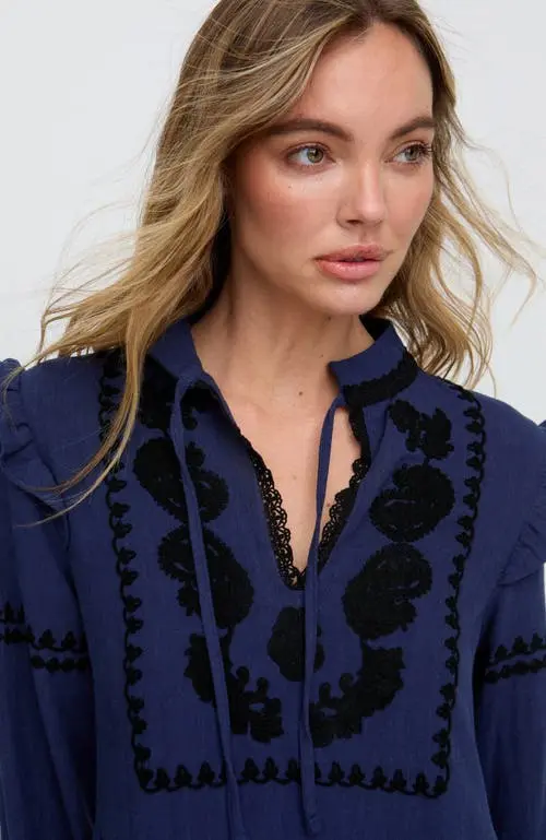 RAFFYA Lulu Embroidered Maxi Dress - Navy