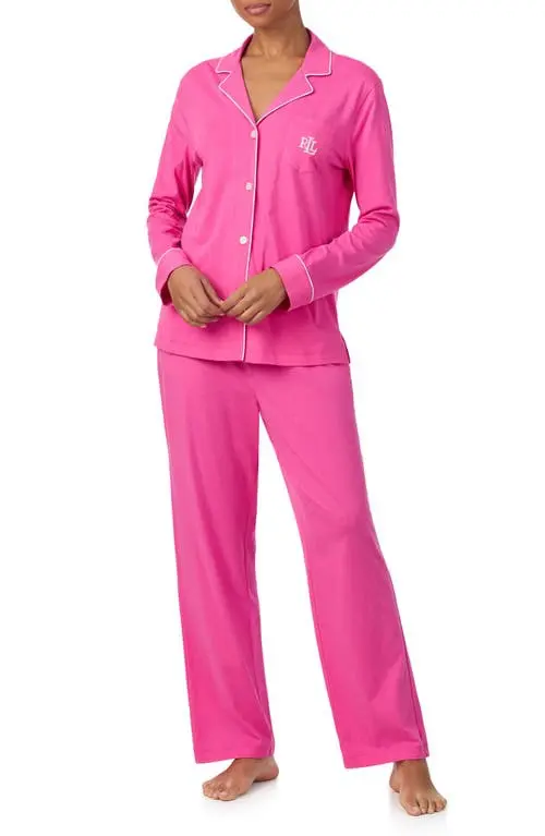 Ralph Lauren Notch Collar Long Pajamas - Dark Pink