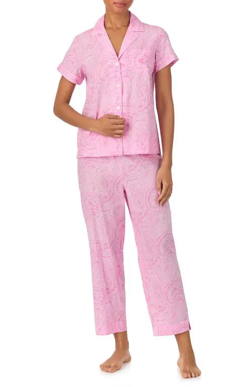 Ralph Lauren Notch Collar Long Pajamas - Pink Paisley
