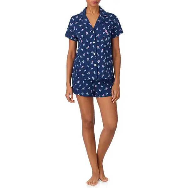 Ralph Lauren Notch Collar Boxer Short Pajamas - Navy Print