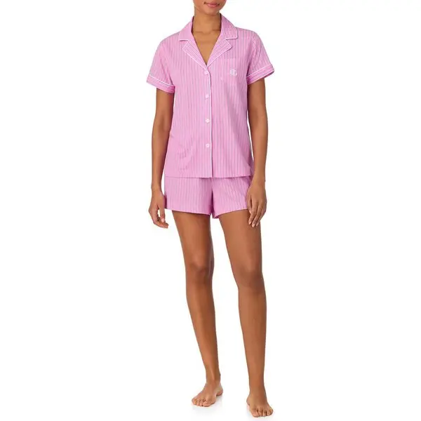 Ralph Lauren Notch Collar Boxer Short Pajamas - Pink Stripe