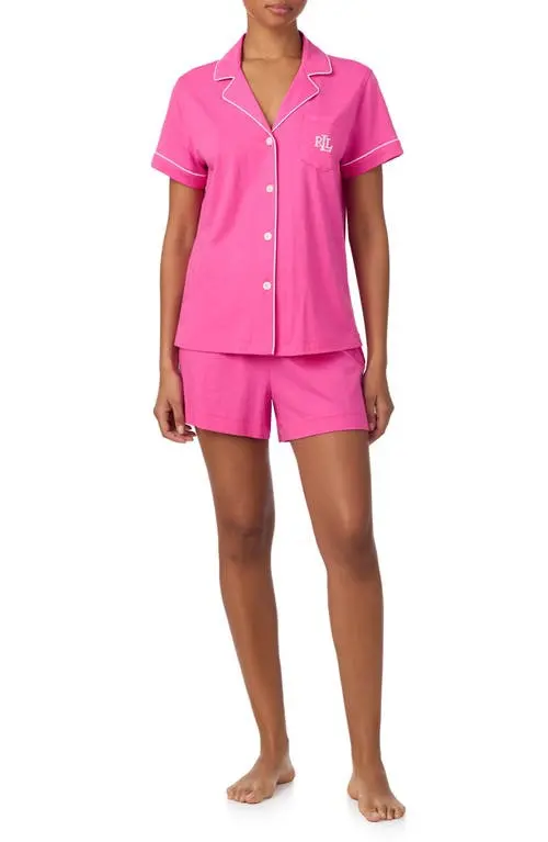 Ralph Lauren Notch Collar Boxer Short Pajamas - Dark Pink