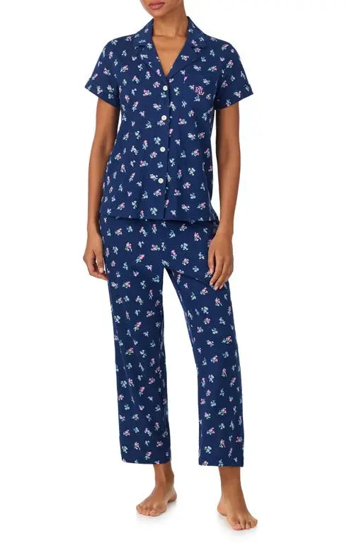 Ralph Lauren Notch Collar Long Pajamas - Navy Print