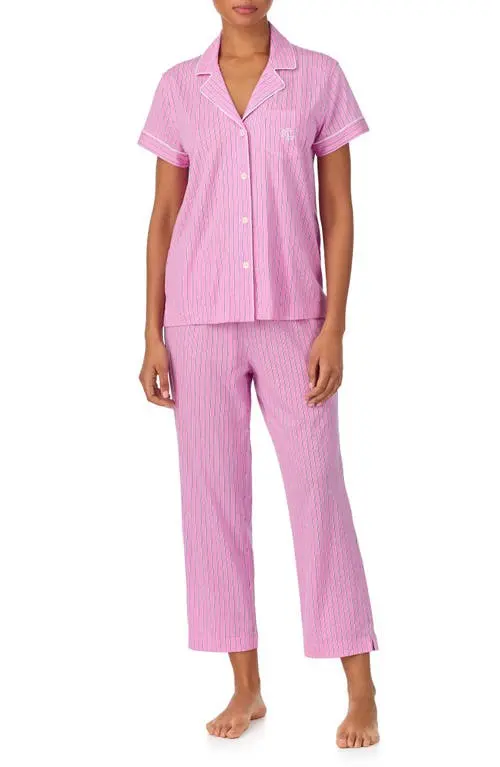 Ralph Lauren Notch Collar Long Pajamas - Pink Stripe