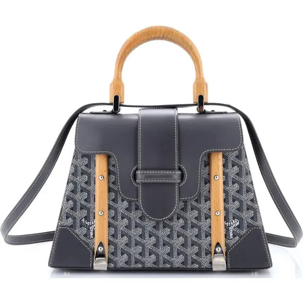 GOYARD Saigon Top Handle Bag Coated Canvas With Leather Pm - Gray
