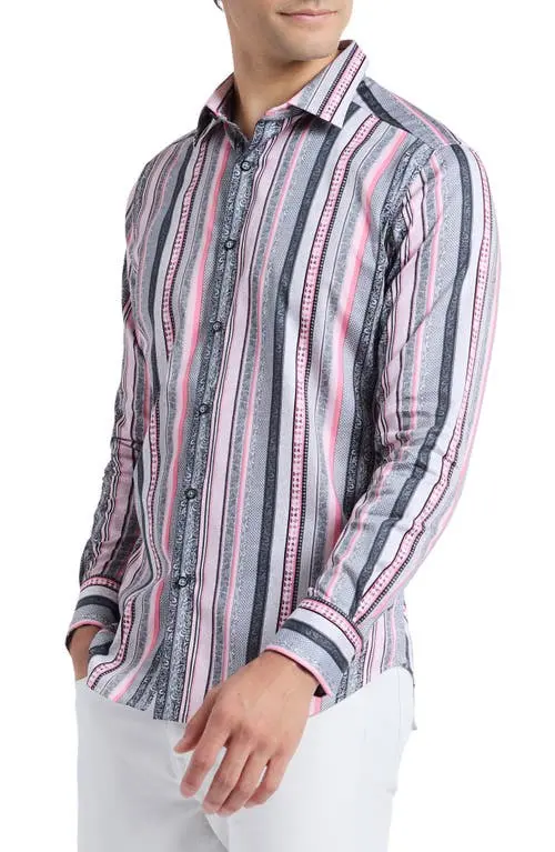 Robert Graham Bramshaw Mixed Stripe Stretch Cotton Button-up Shirt - Pink Multi