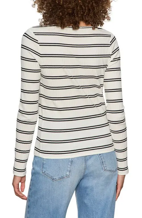 Sanctuary Striped Ribbed Button-front Top - Chalk White/black Stripe