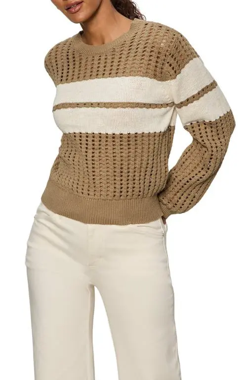Sanctuary Open Stitch Cotton Crewneck Sweater - Covert Green