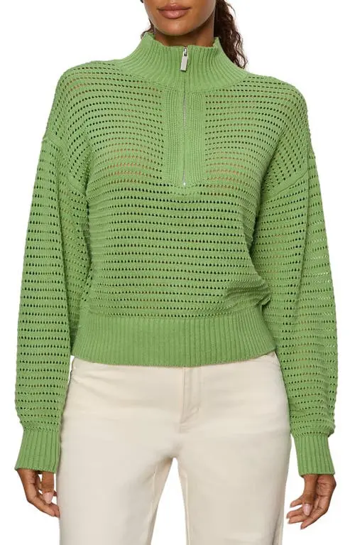 Sanctuary Open Stitch Half-zip Cotton-blend Sweater - Detox Green