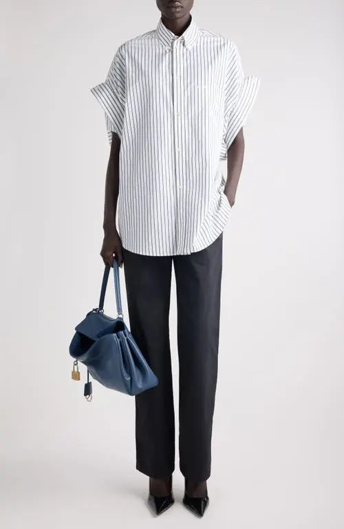 Balenciaga Tucked Short Sleeve Button-Down Shirt - 9086 White/Blue |  Editorialist