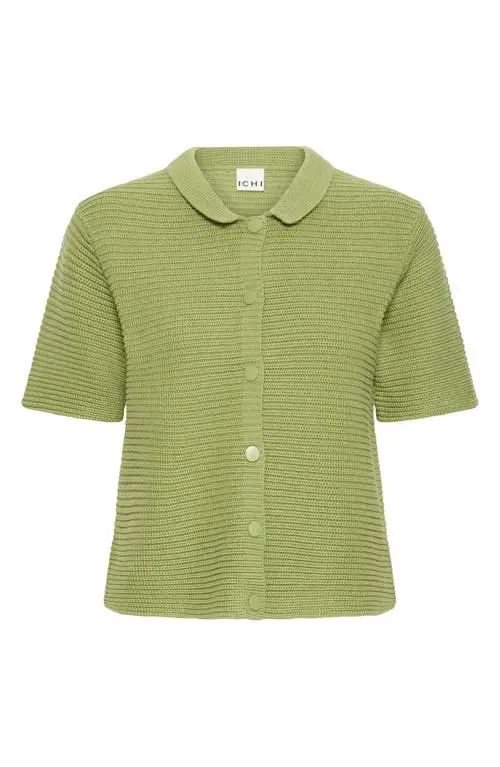 ICHI Textured Cotton Snap-up Polo Sweater