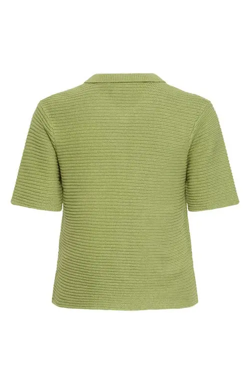 ICHI Textured Cotton Snap-up Polo Sweater