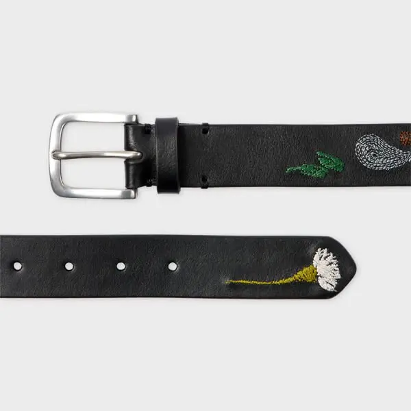 Paul Smith Leather Belt With Floral Embroidery - Black