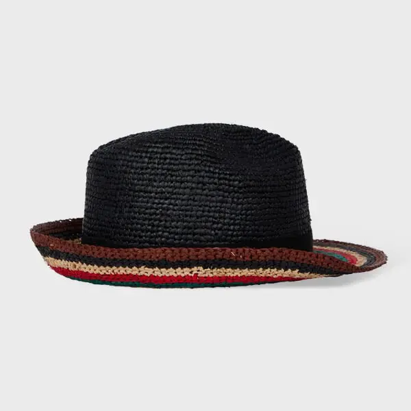 Paul Smith Signature Stripe Straw Trilby Hat - Black