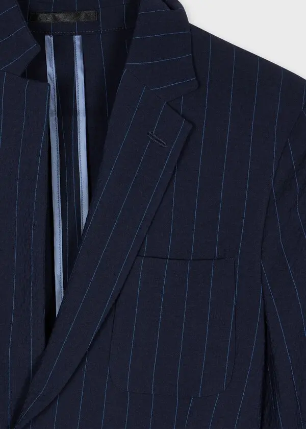 Paul Smith Navy Pinstripe Wool Seersucker Unlined Blazer - Blue
