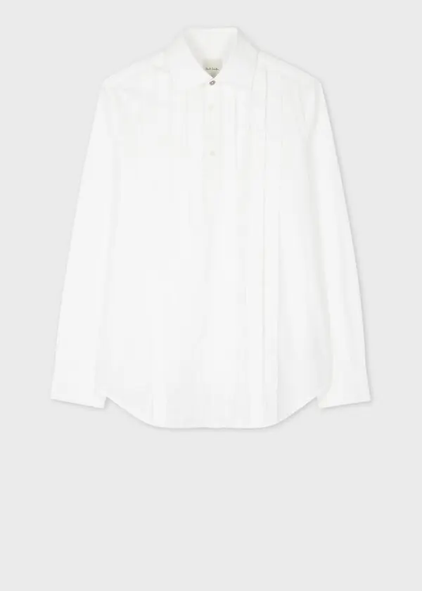 Paul Smith Pleated-front Half-placket Cotton Shirt
