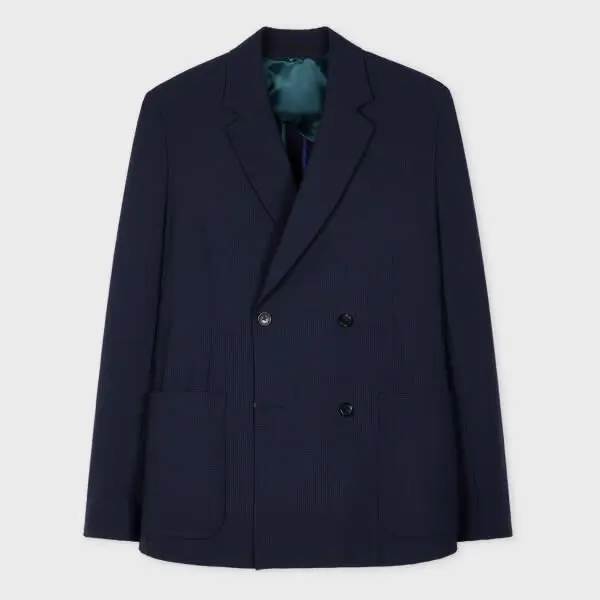 Paul Smith Navy Gingham Wool-blend Double-breasted Blazer