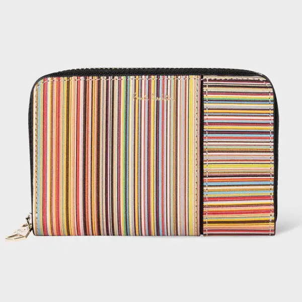 Paul Smith Leather 'signature Stripe' Small Zip Around Purse - Multicolour