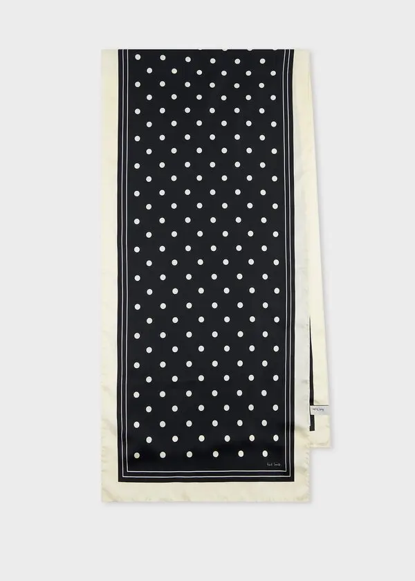 Paul Smith And White Silk Polka Dot Scarf - Black