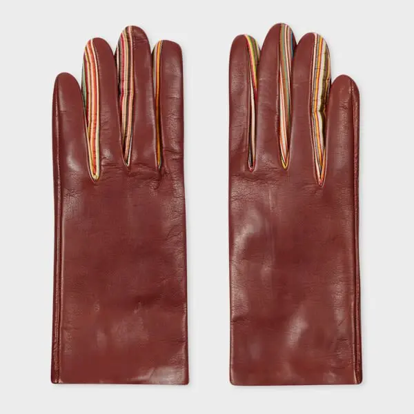 Paul Smith Signature Stripe' Leather Gloves - Brown