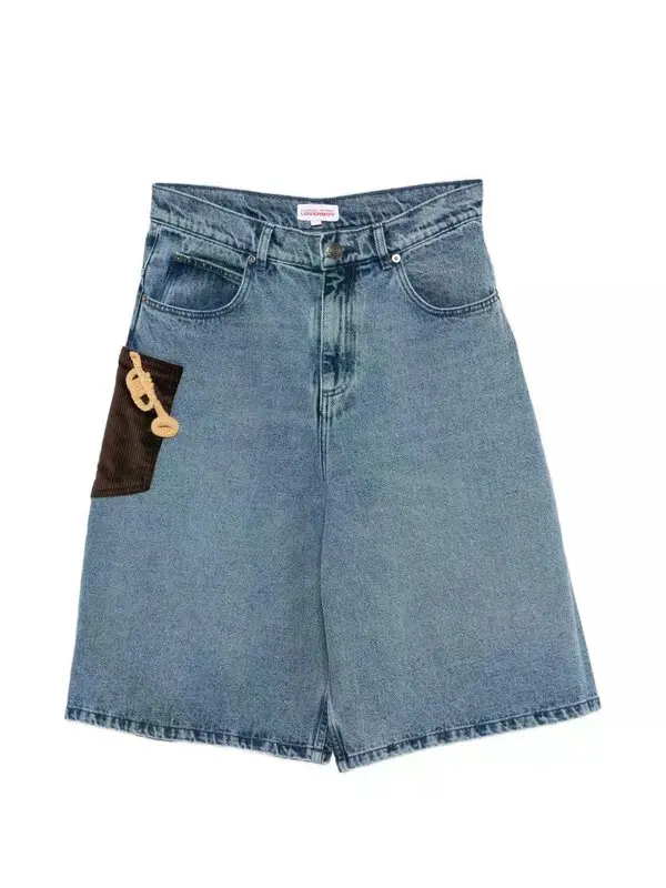 CHARLES JEFFREY Patch-pocket Denim Shorts - Blue