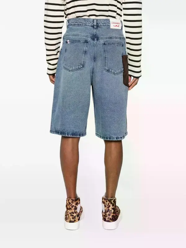 CHARLES JEFFREY Patch-pocket Denim Shorts - Blue