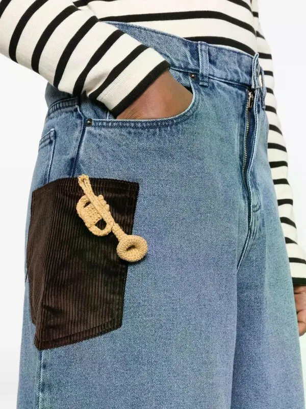CHARLES JEFFREY Patch-pocket Denim Shorts - Blue