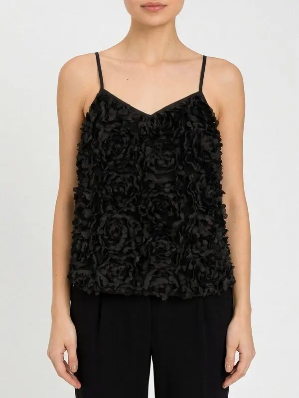 TWINSET Crêpe Floral Appliqué Top - Black