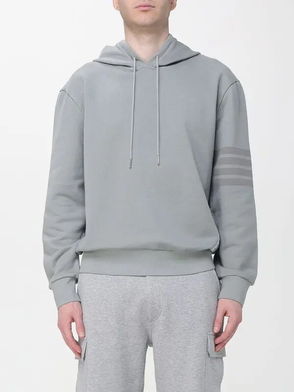 Thom Browne Cotton Hoodie With 4-bar Stripe Detail - Grey