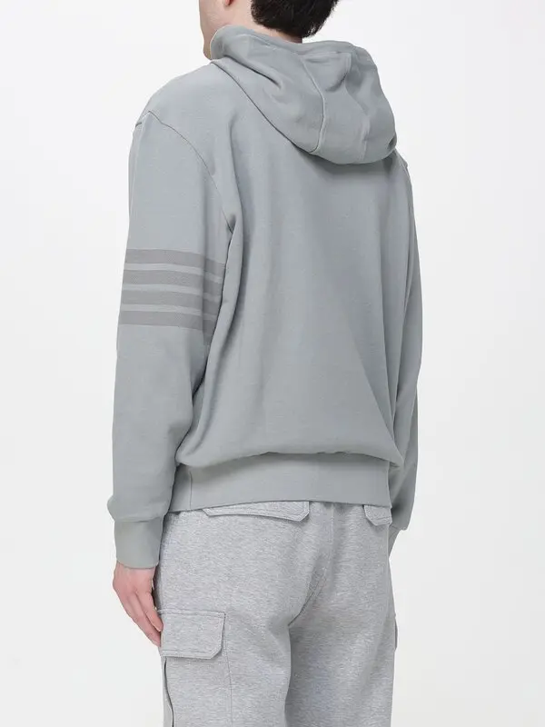 Thom Browne Cotton Hoodie With 4-bar Stripe Detail - Grey