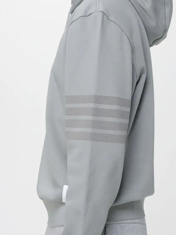 Thom Browne Cotton Hoodie With 4-bar Stripe Detail - Grey