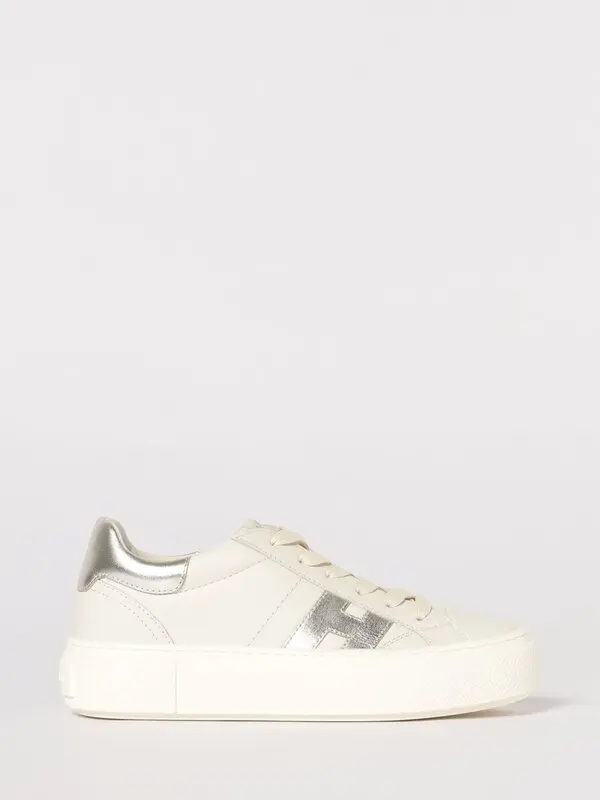 Hogan Crosswind Platform Sneakers In Smooth And Laminated Calfskin - Platinum