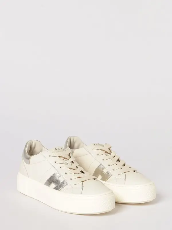 Hogan Crosswind Platform Sneakers In Smooth And Laminated Calfskin - Platinum