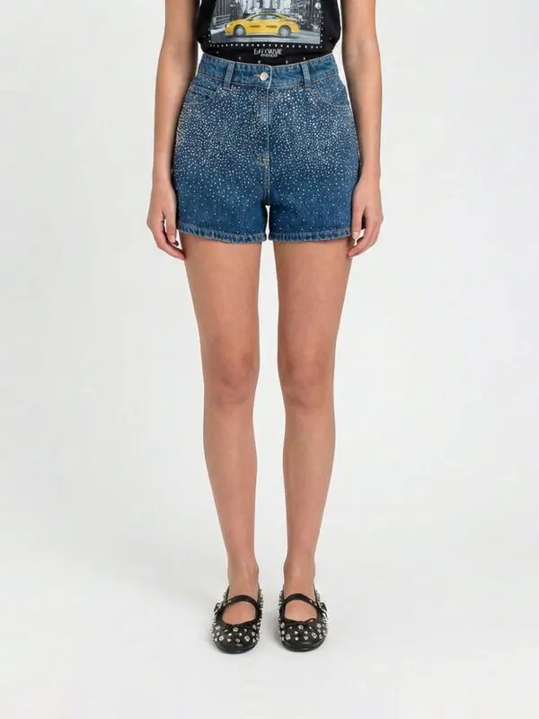 TWINSET Shorts With Rhinestone Embellishments - Denim