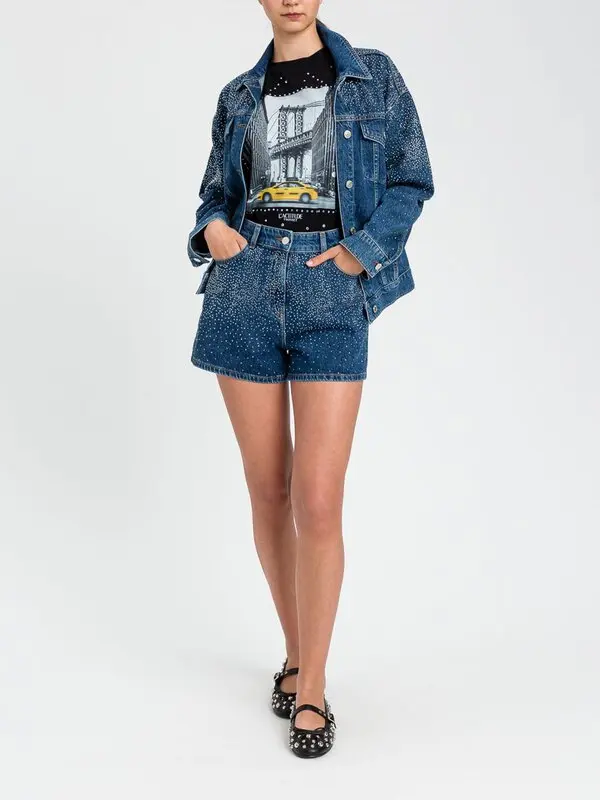 TWINSET Shorts With Rhinestone Embellishments - Denim