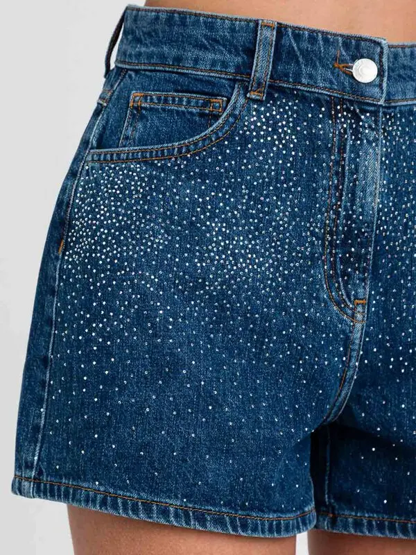 TWINSET Shorts With Rhinestone Embellishments - Denim