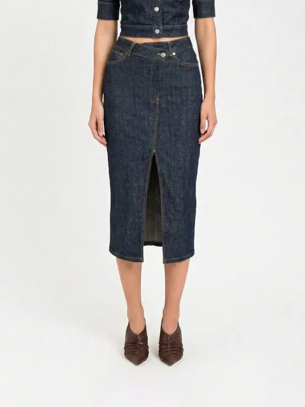 TWINSET Stretch Cotton Pencil Midi Skirt - Denim