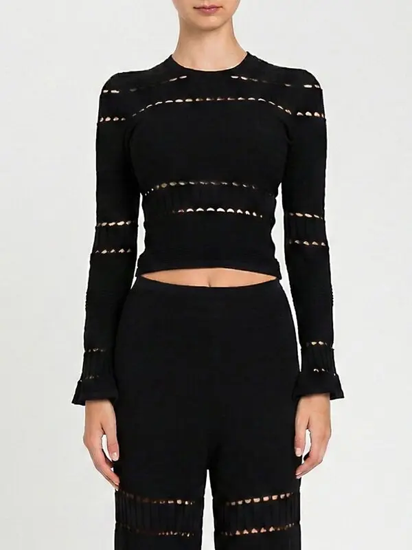 TWINSET Long Sleeve Knit Top With Openwork Detail