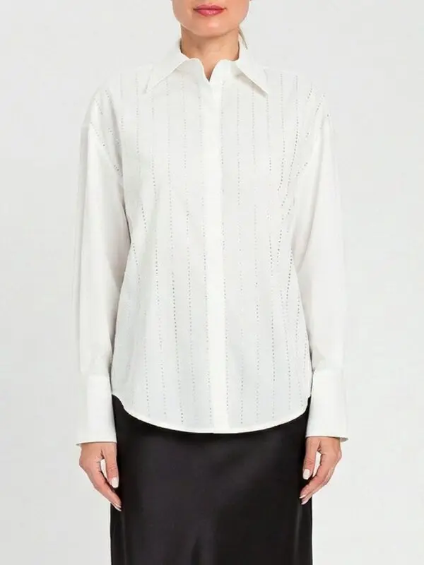 TWINSET Stretch Cotton Shirt With Rhinestone Embellishments