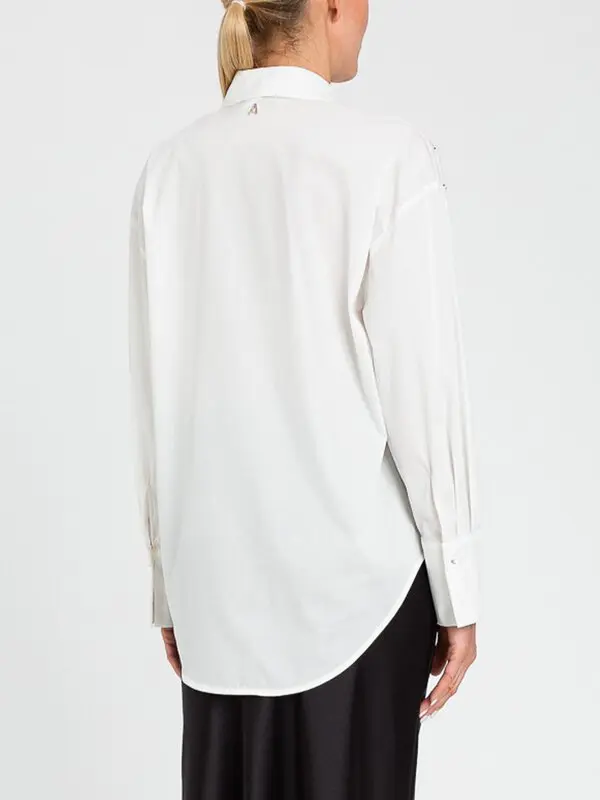 TWINSET Stretch Cotton Shirt With Rhinestone Embellishments