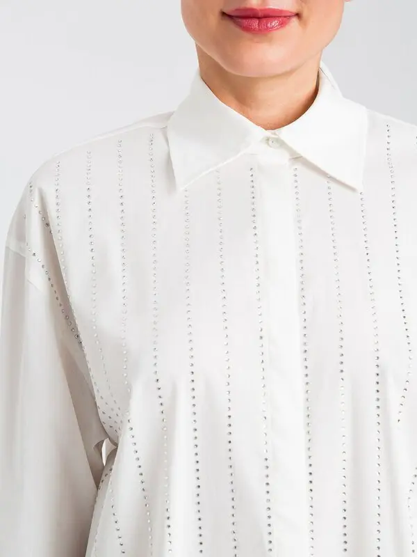 TWINSET Stretch Cotton Shirt With Rhinestone Embellishments