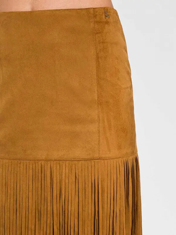 TWINSET Sueded Effect Fringe Midi Skirt