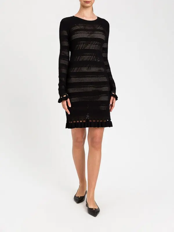 TWINSET Long Sleeve Knit Dress With Ruffled Hem - Black