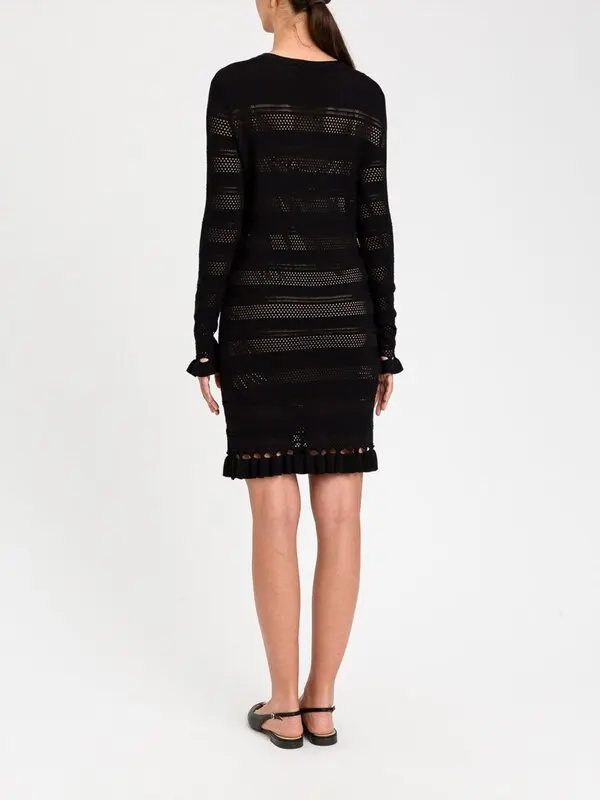 TWINSET Long Sleeve Knit Dress With Ruffled Hem - Black