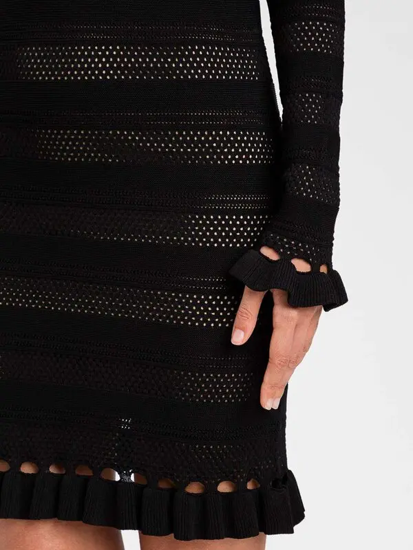 TWINSET Long Sleeve Knit Dress With Ruffled Hem - Black